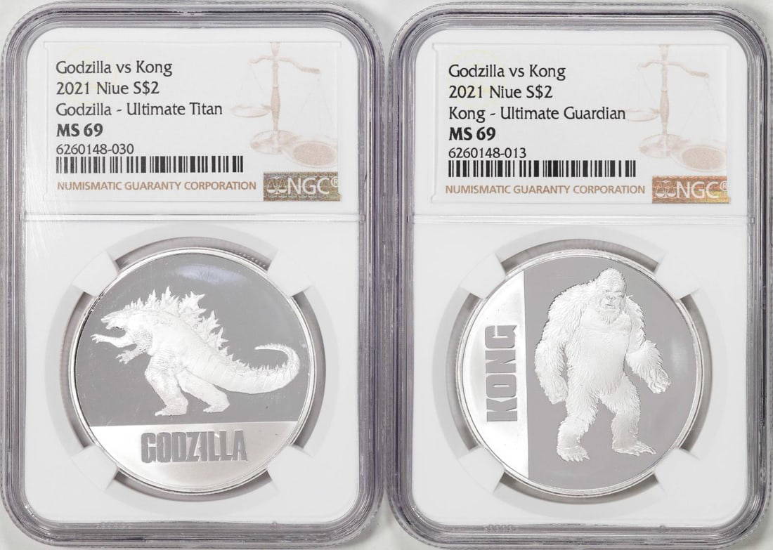 Set Of 2021 Niue $2 Godzilla Vs Kong Silver Coins Ngc Ms69 Auction