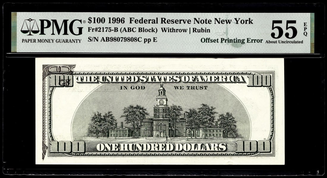 1996 $100 Federal Reserve Offset Printing Error Note Pmg About ...
