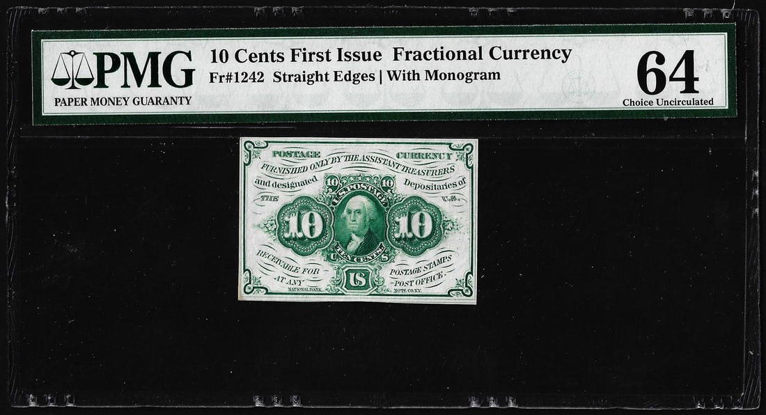 1862 First Issue Ten Cent Fractional Currency Note Fr.1242 Pmg Ch ...