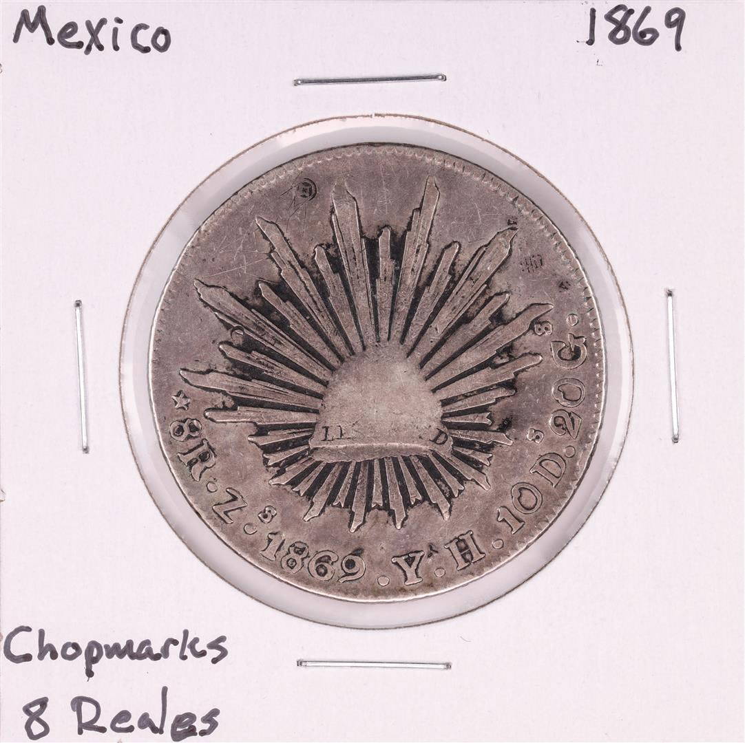 1869 Mexico 8 Reales Silver Coin Chopmarks Auction