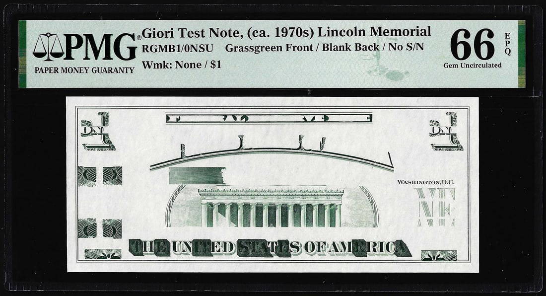 Circa 1970's Lincoln Memorial Giori Test Note Pmg Gem Uncirculated ...