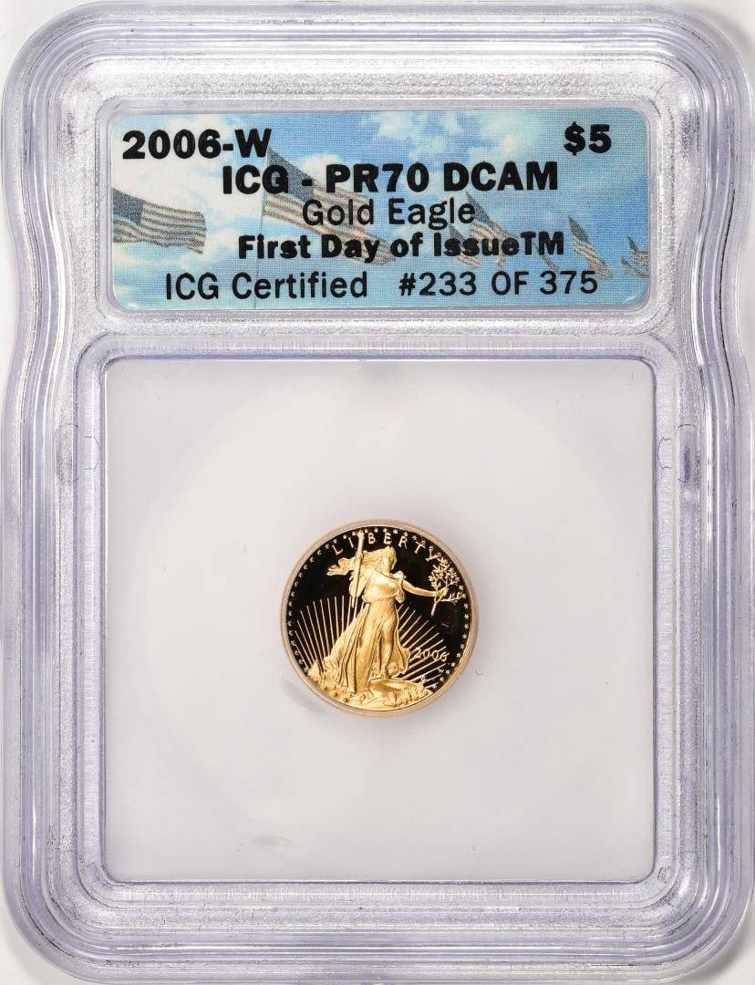 2006-w $5 Proof American Gold Eagle Coin Icg Pr70dcam First Day Of Issue Auction