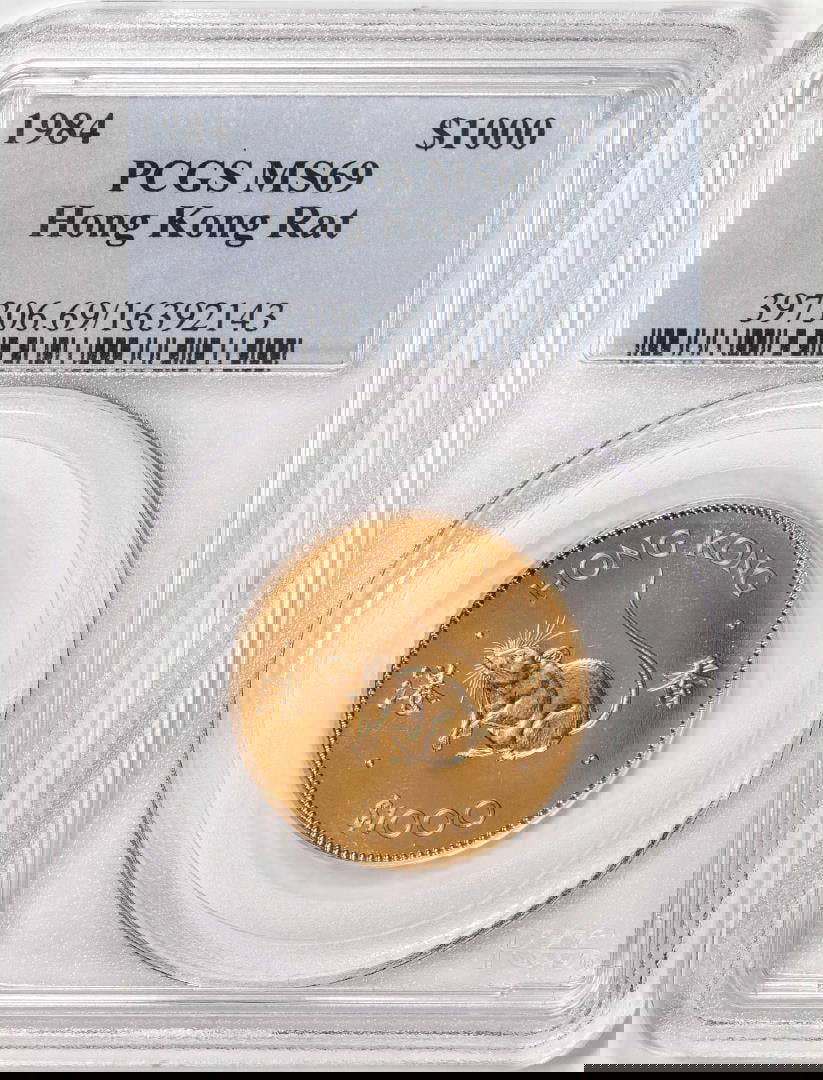 1984 Hong Kong $1000 Rat Gold Coin Pcgs Ms69 Auction