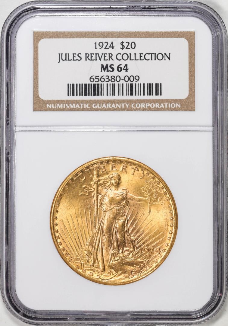 1924 $20 St. Gaudens Double Eagle Gold Coin Ngc Ms64 Jules Reiver Collection Auction