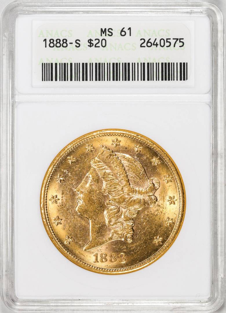1888-s $20 Liberty Head Double Eagle Gold Coin Anacs Ms61 Auction