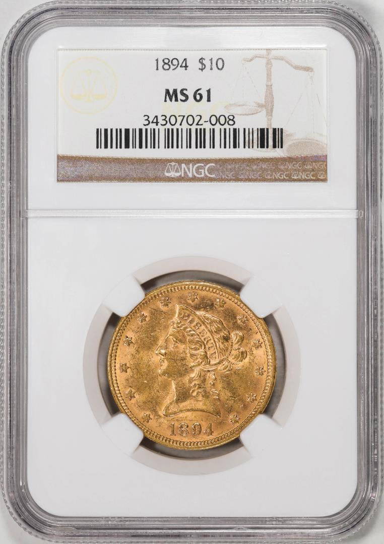 1894 $10 Liberty Head Eagle Gold Coin Ngc Ms61 Auction