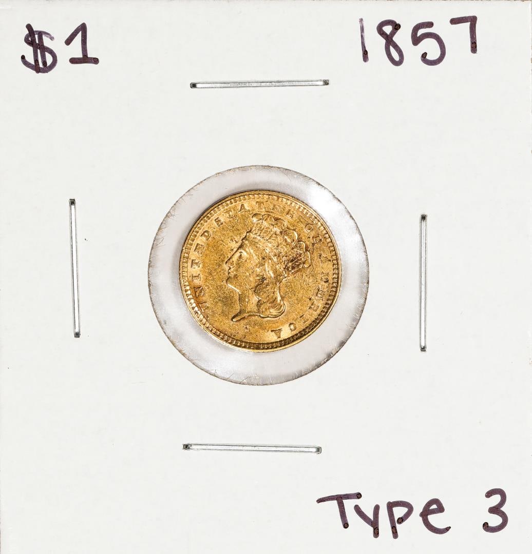 1857 Type 3 $1 Liberty Head Gold Dollar Coin Auction