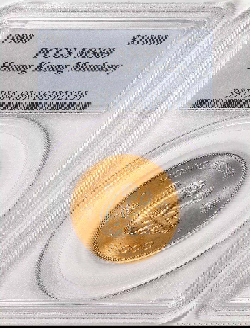 1980 Hong Kong $1000 Monkey Gold Coin Pcgs Ms69 Auction