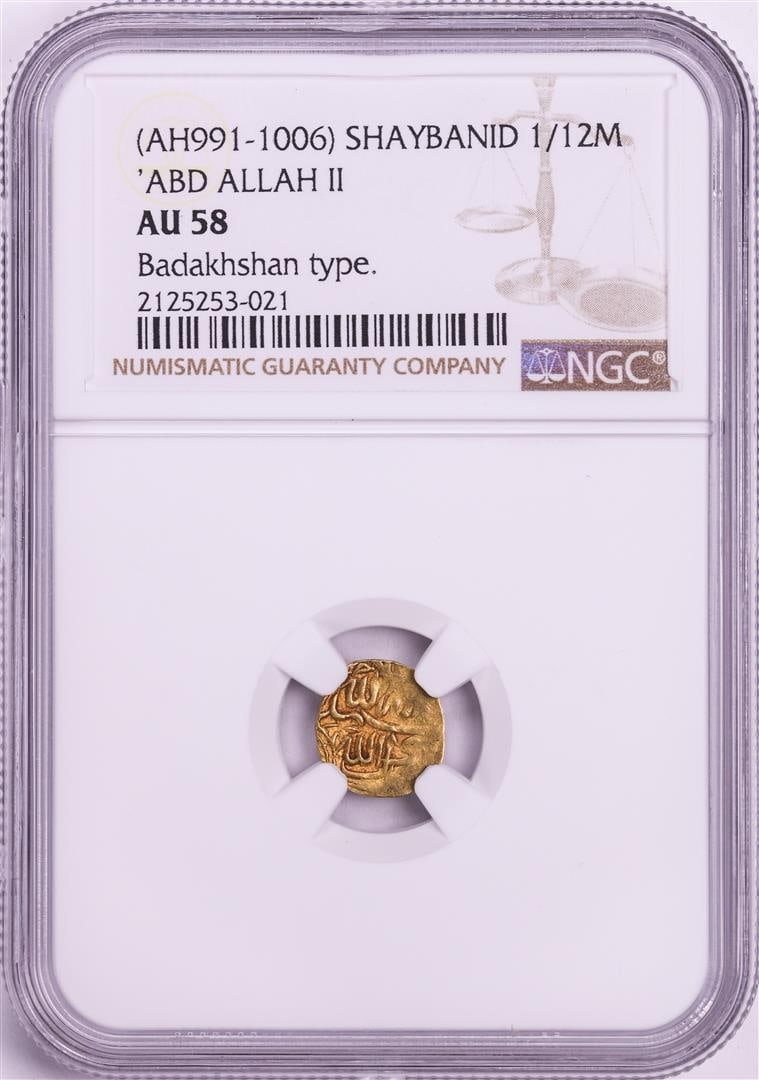 Ah991-1006 Shaybanid 1/12 Mohur 'abd Allah Ii' Badakhshan Type Gold Coin Ngc Au58 Auction