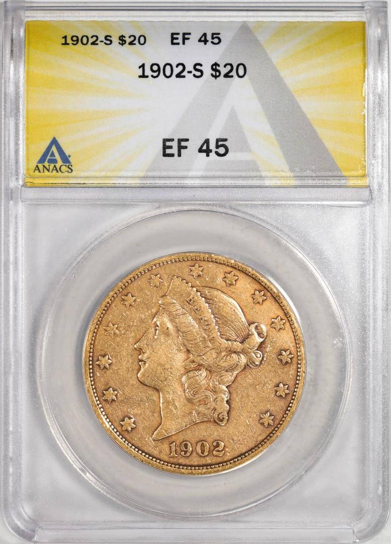 1902-s $20 Liberty Head Double Eagle Gold Coin Anacs Ef45 Auction
