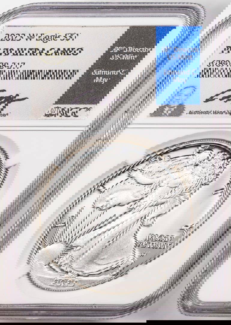 2023-w $1 Proof American Silver Eagle Coin Ngc Pf70 Ultra Cameo Edmund Moy Signature Auction