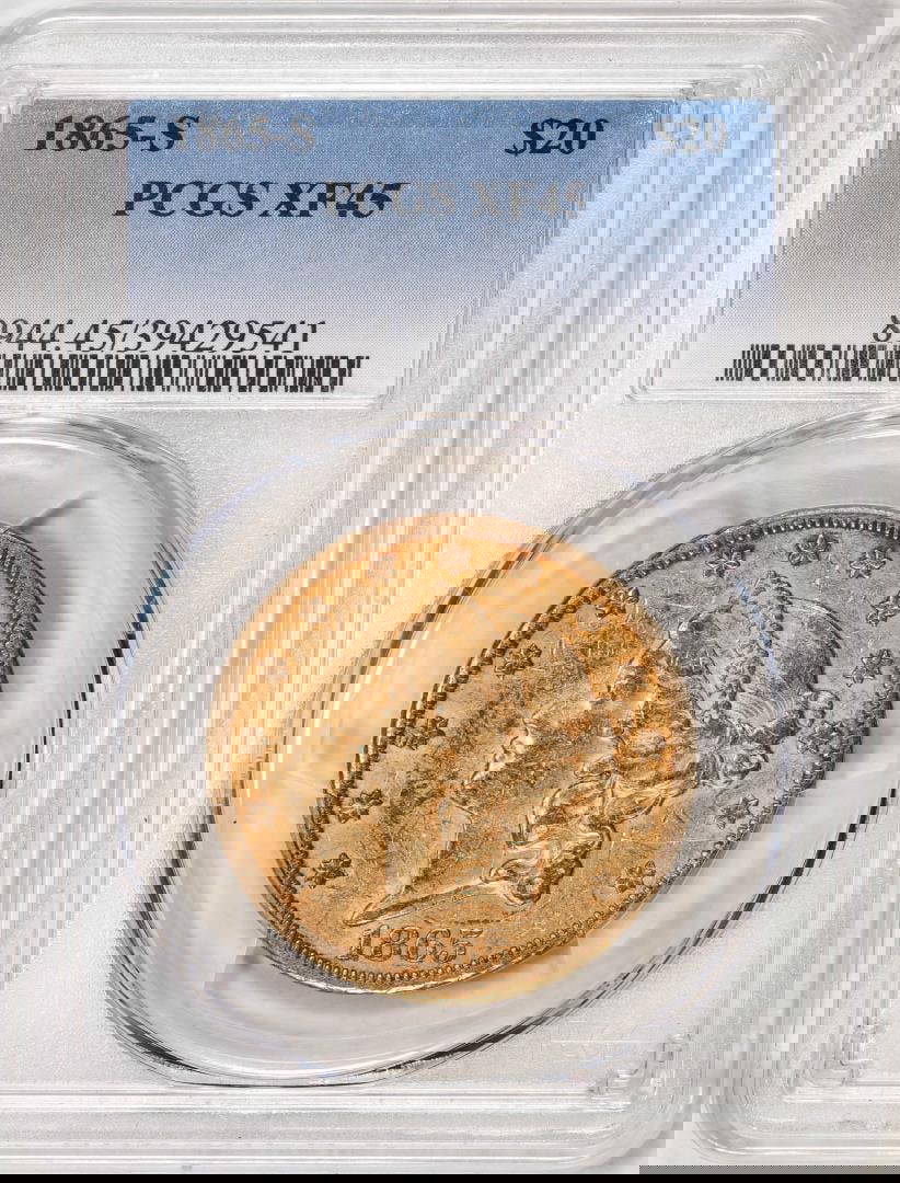 1865-s $20 Liberty Head Double Eagle Gold Coin Pcgs Xf45 Auction