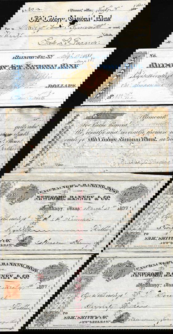 Lot Of (5) 1800's Miscellaneous Obsolete Checks Auction