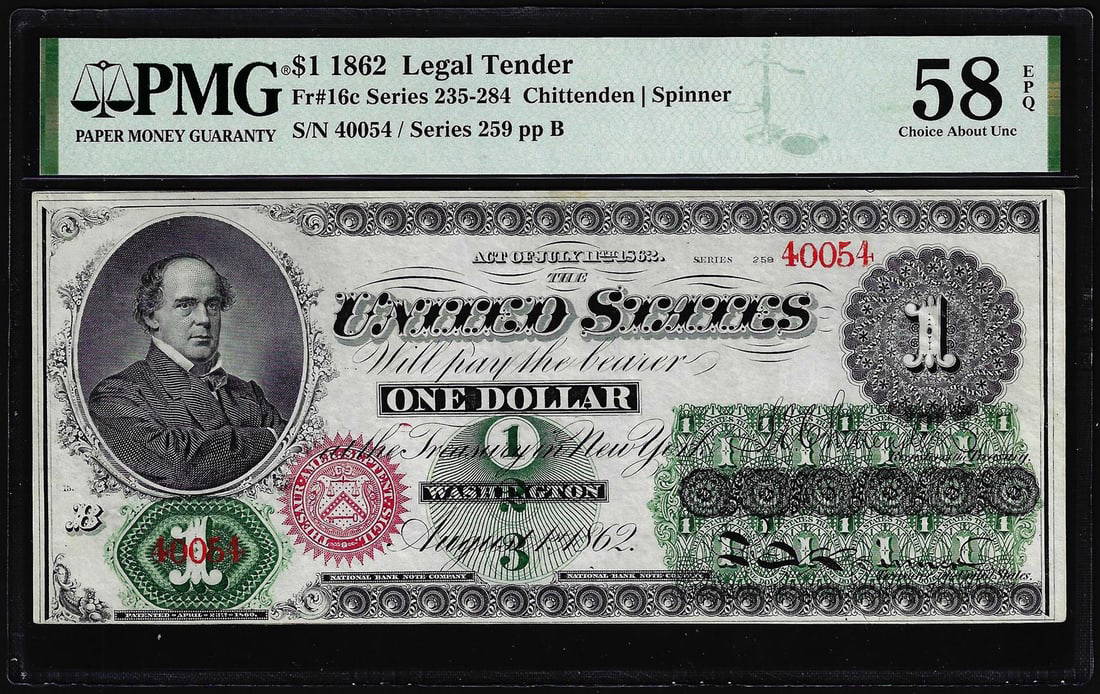 1862 $1 Legal Tender Note Fr.16c Pmg Choice About Uncirculated 58epq ...