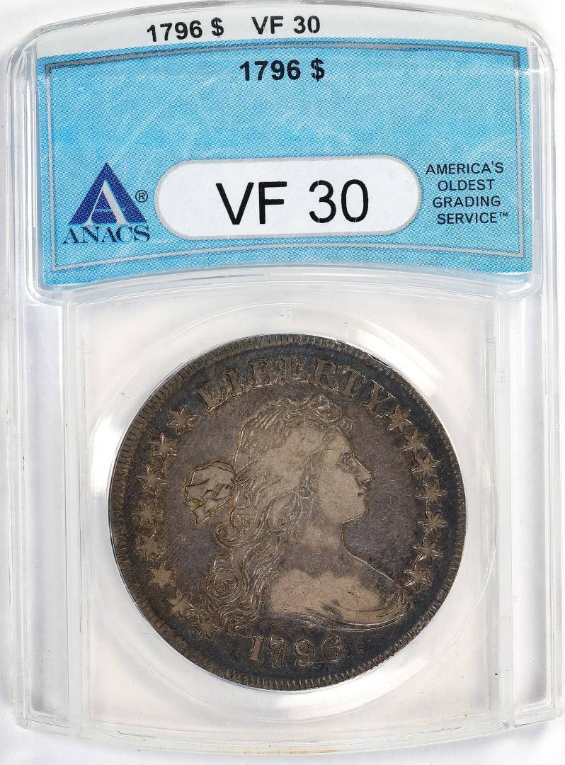 1796 $1 Draped Bust Silver Dollar Coin Anacs Vf30 Auction