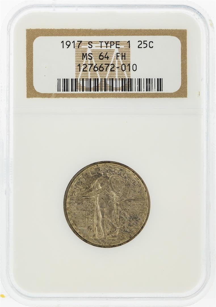 1917 S Standing Liberty Quarter Type 1 Ngc Graded Ms64