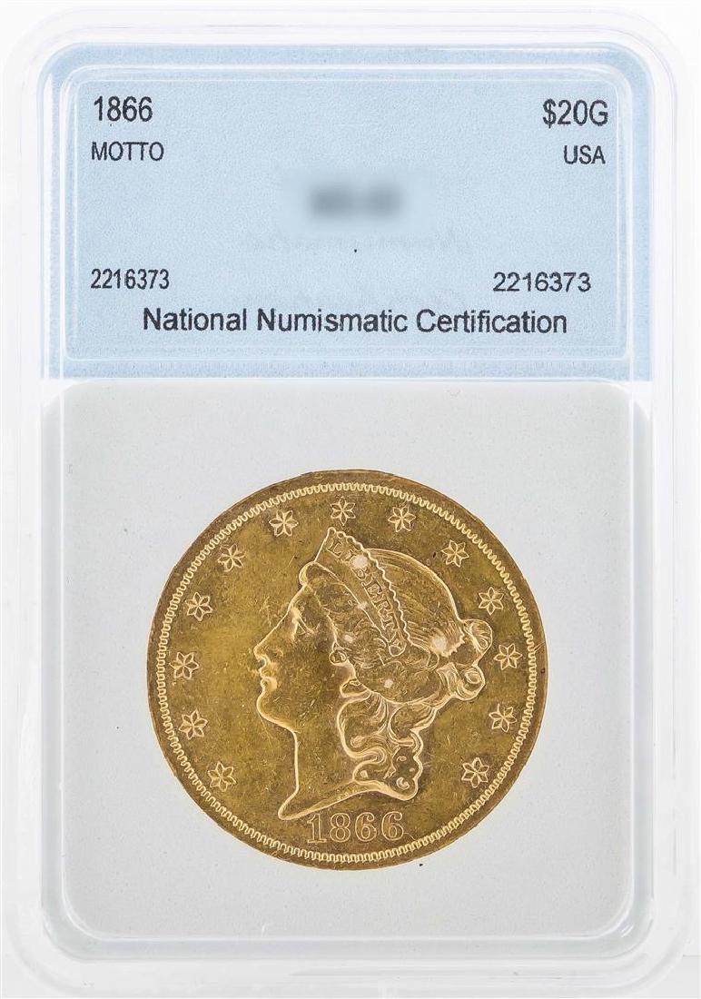 1866 $20 Liberty Head Double Eagle Gold Coin