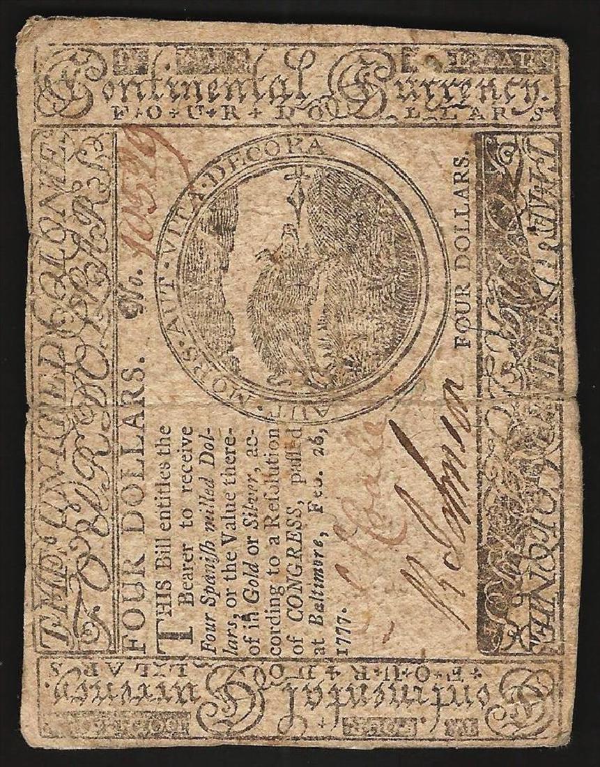 February 26, 1777 $4 Continental Currency Note