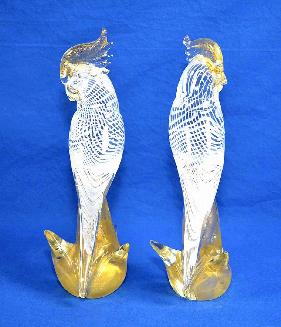 PAIR MURANO GLASS COCKATIELS - base, beak and crest are