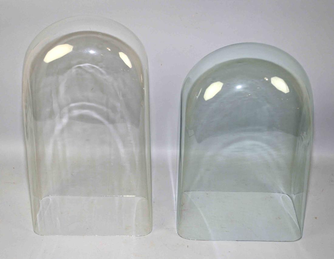 PAIR OF RECTANGULAR GLASS DOMES. Largest: 16''H x 9''L