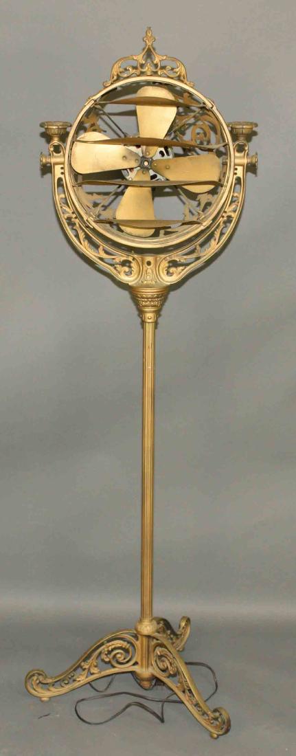 ANTIQUE FUNERAL PARLOR FAN. Very ornate. Fan is