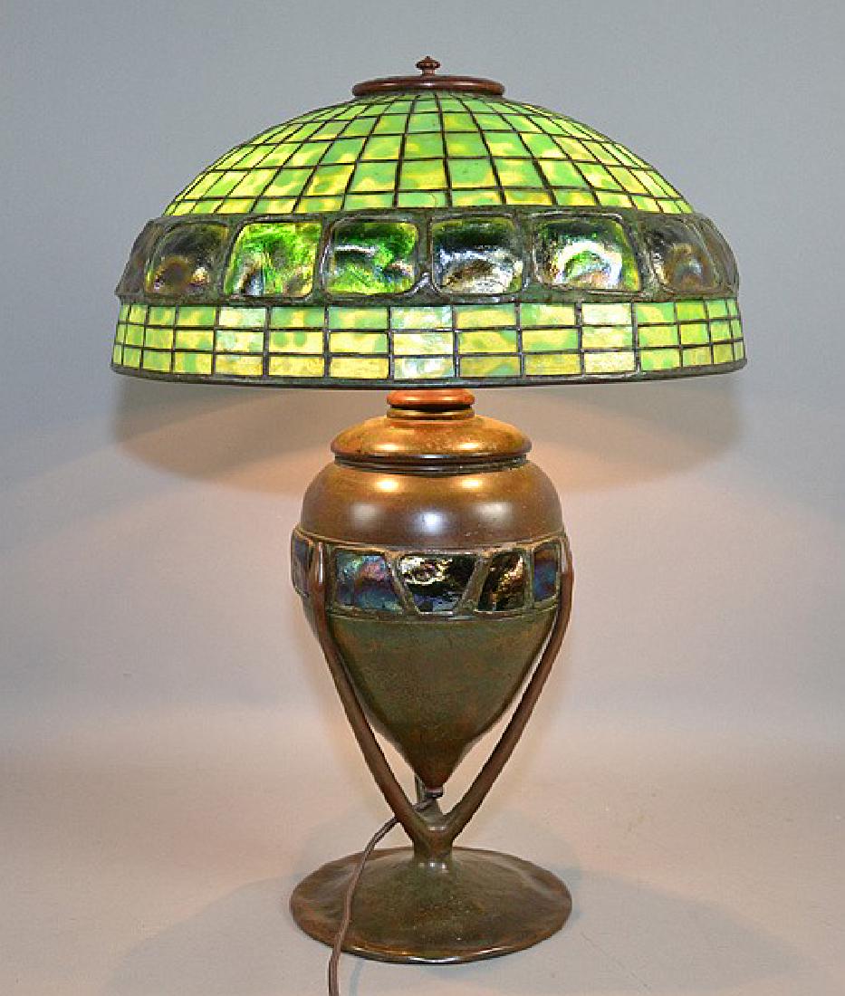 TIFFANY STUDIOS GREEN TURTLE BACK LAMP WITH LEADED