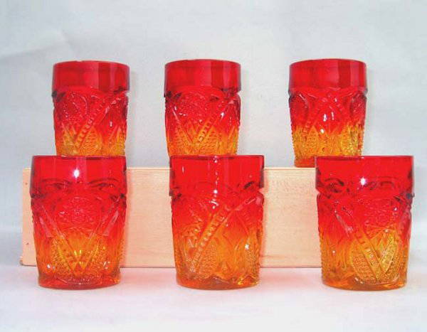 6 Amberina Glasses.