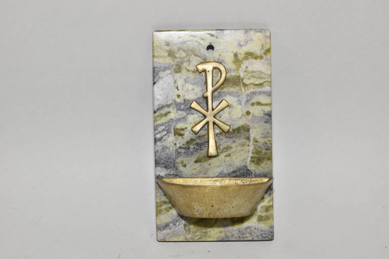 Antique Holy Water Wall Font 1920's. Bronze