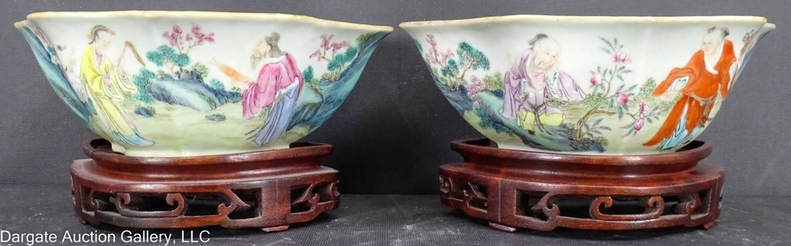 Pair 19th C Chinese Figural Display Bowls Auction
