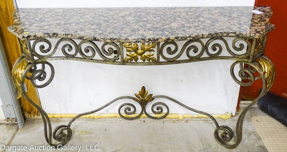Modern Wrought Iron & Granite Top Wall Table Auction