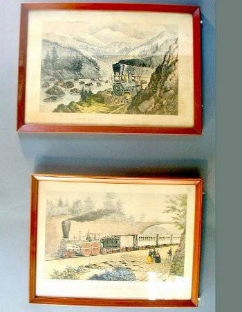 Pair Of Train Prints. 19th C. Lithographs In Co