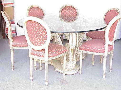 Designer Glass Top Figural Swan Table & 6 Chairs