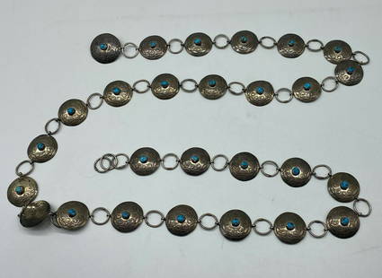 Native American Turquoise & Sterling Conch Belt