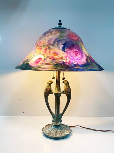 Ulla Darni Reverse Painted Lamp On Parrot Base