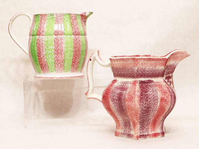 (2) Two-color rainbow spatterware jugs (#10004) on Jan 26, 2023 | Dixon ...