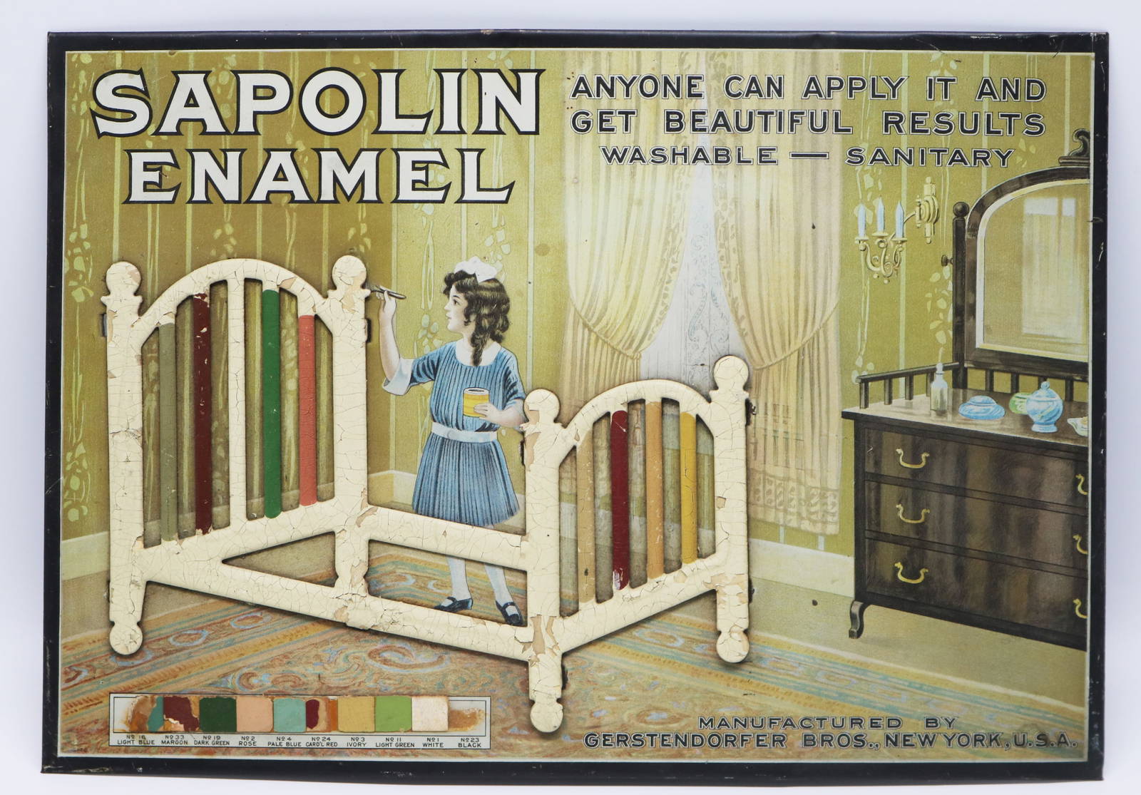 Sapolin Enamel Tin Over Cardboard Advertising Sign Auction