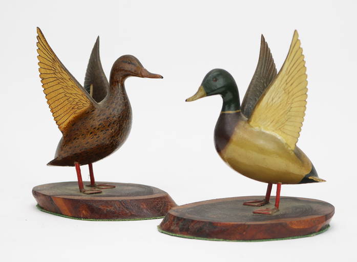 Charles H. Perdew (1874 1963) Pair Miniature Mallard Duck Carvings