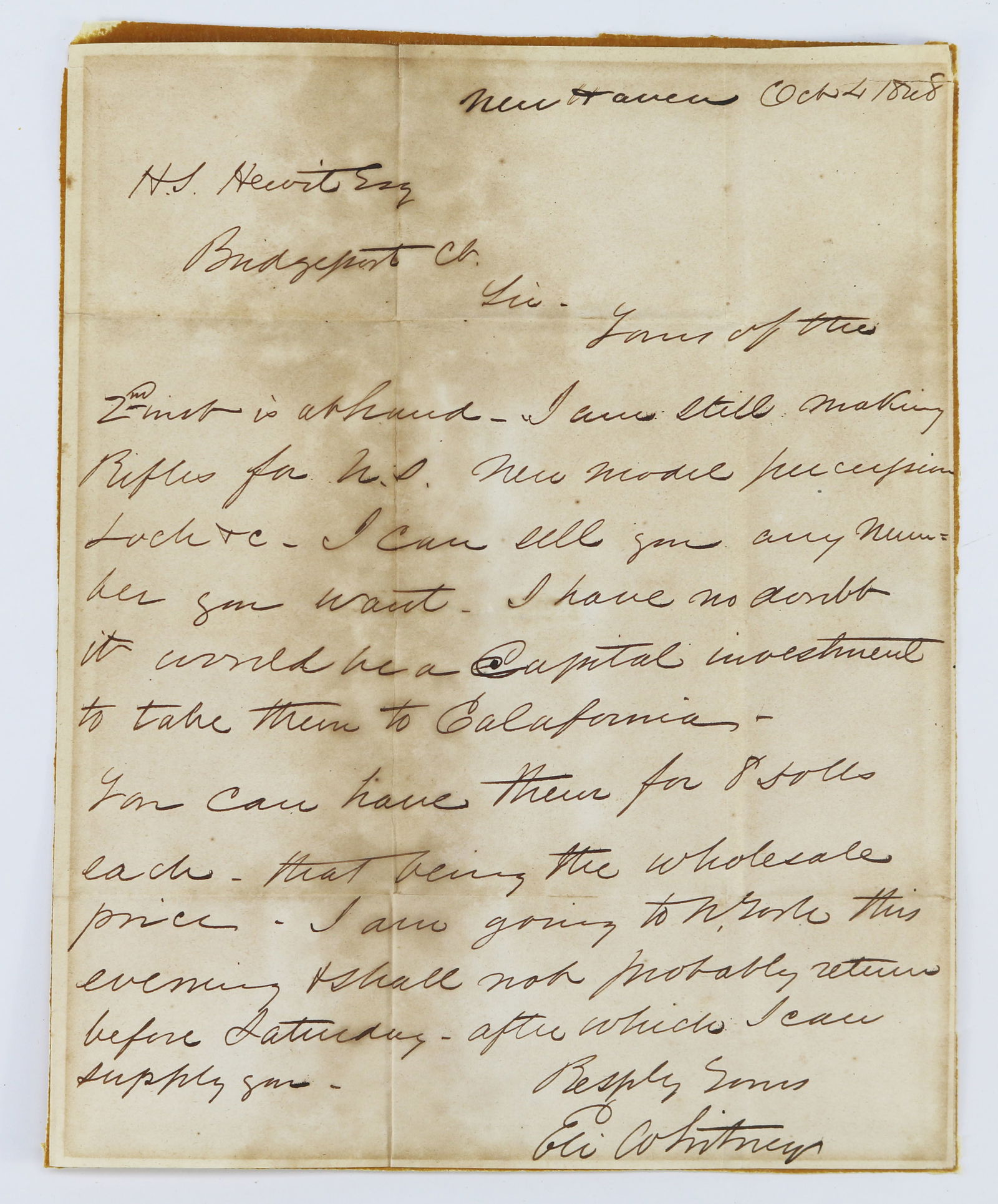 [california Gold Rush] Eli Whitney Autograph Letter Signed, Oct. 1848 ...