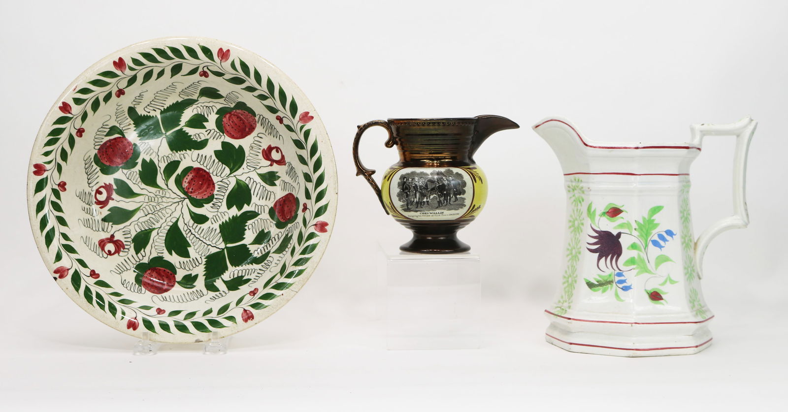 Stick Spatter Pitcher, Gaudy Ironstone Basin, Copper Luster Pitcher Auction