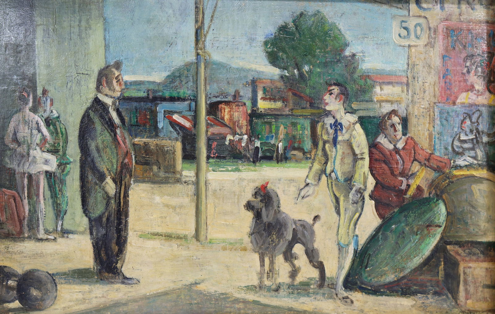 Social Realism Oil On Board Painting Of Circus Promoter And Performers ...