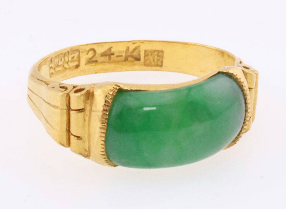 24k Gold Jade Chinese Hallmarked Band/ring 4.5g Auction