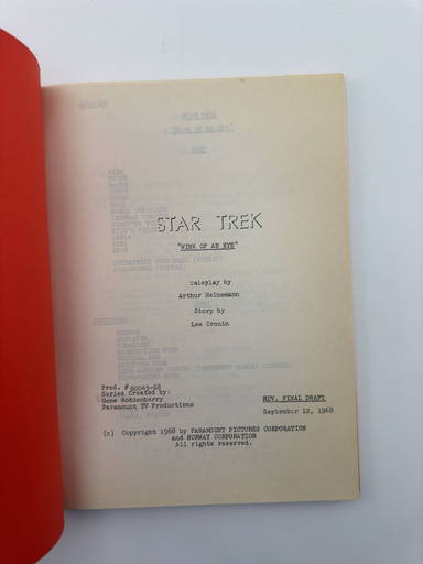 Star Trek: Tos Original Series Script "wink Of An Eye"