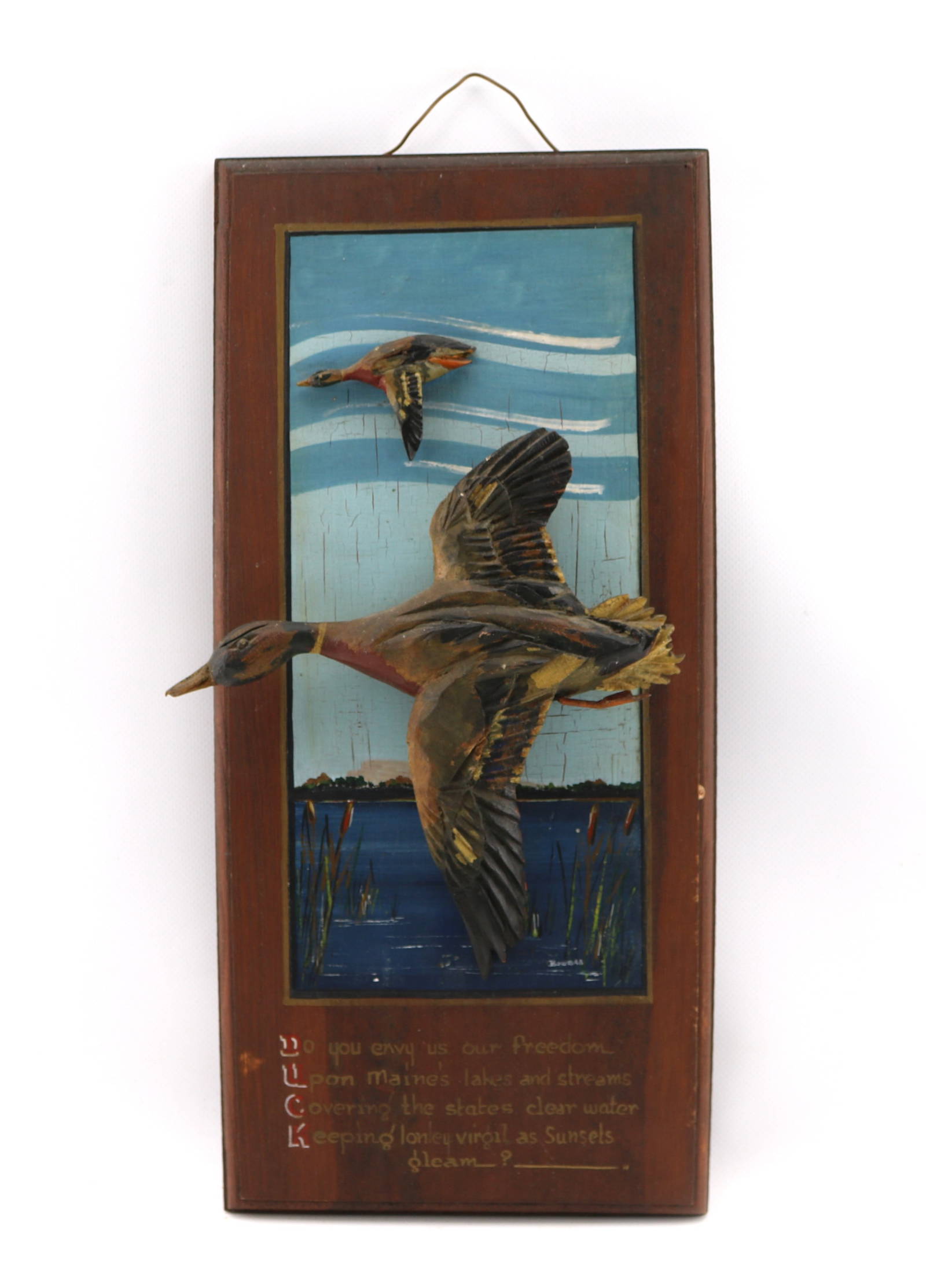 Maine Folk Art Carved Miniature Flying Mallard Duck Decoys Plaque Auction