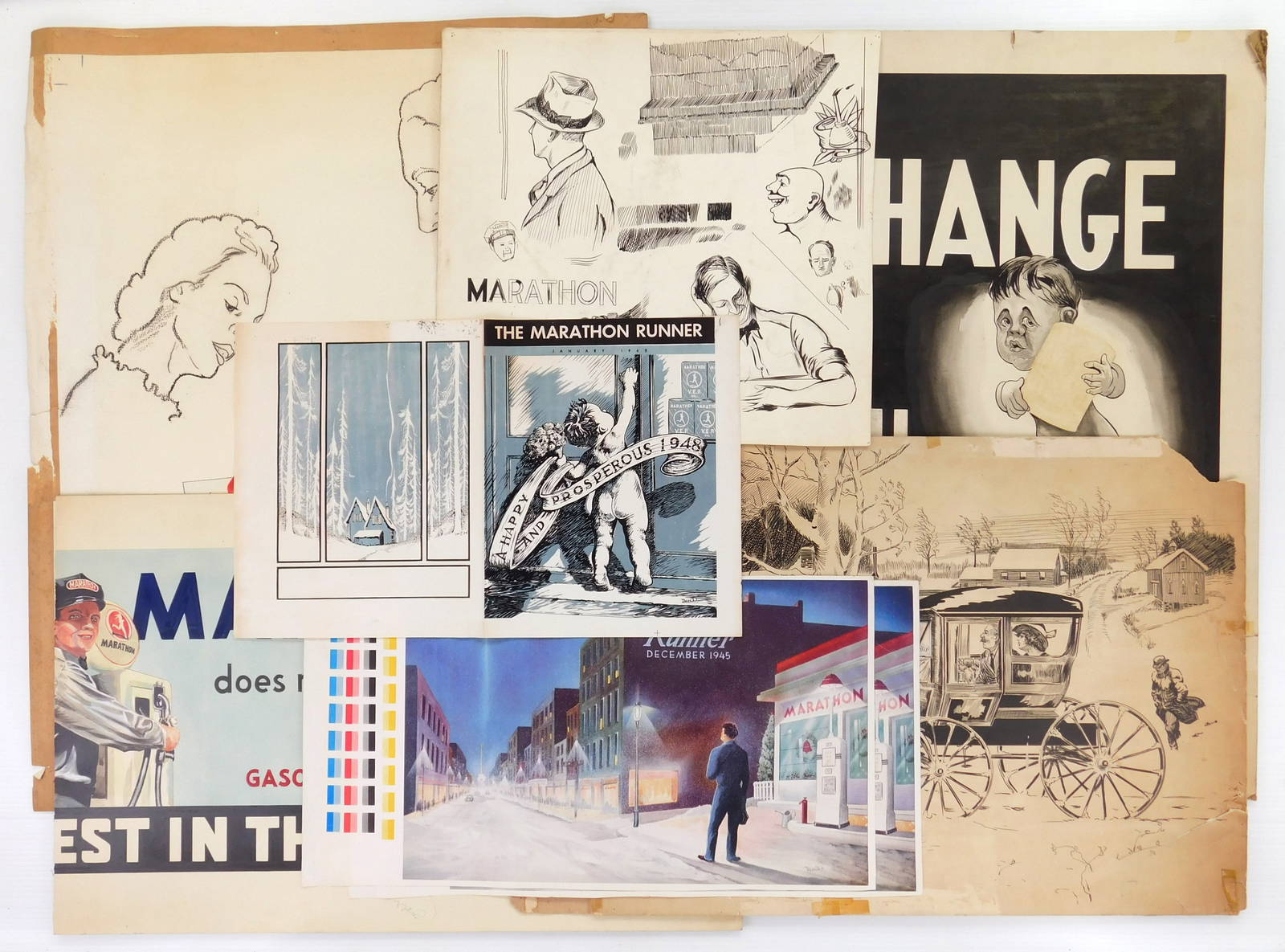 Don Dougherty (american, 20th C.) Marathon Gasoline Illustrations Auction