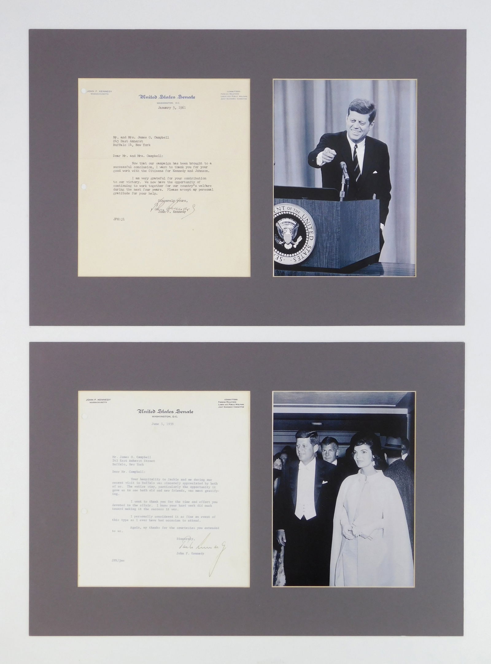 2 Typed Letters From John F. Kennedy Auction