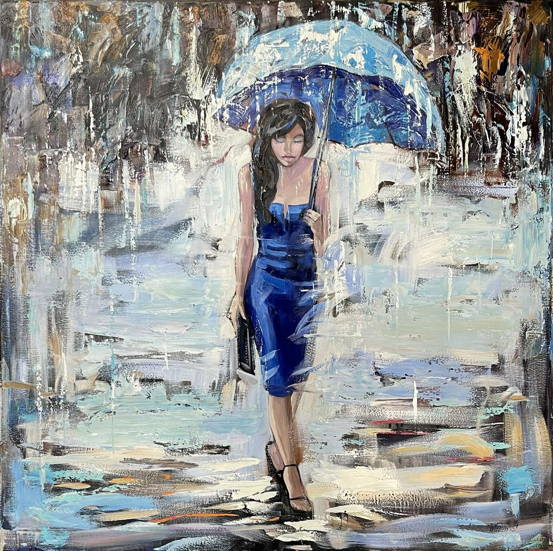 Konstantin Savchenko ‘stroll In The Rain’ Original Signed Painting – 40x40