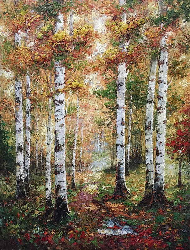 Henry ‘birch Forest’ Large Original Signed Painting – 36x48 Auction