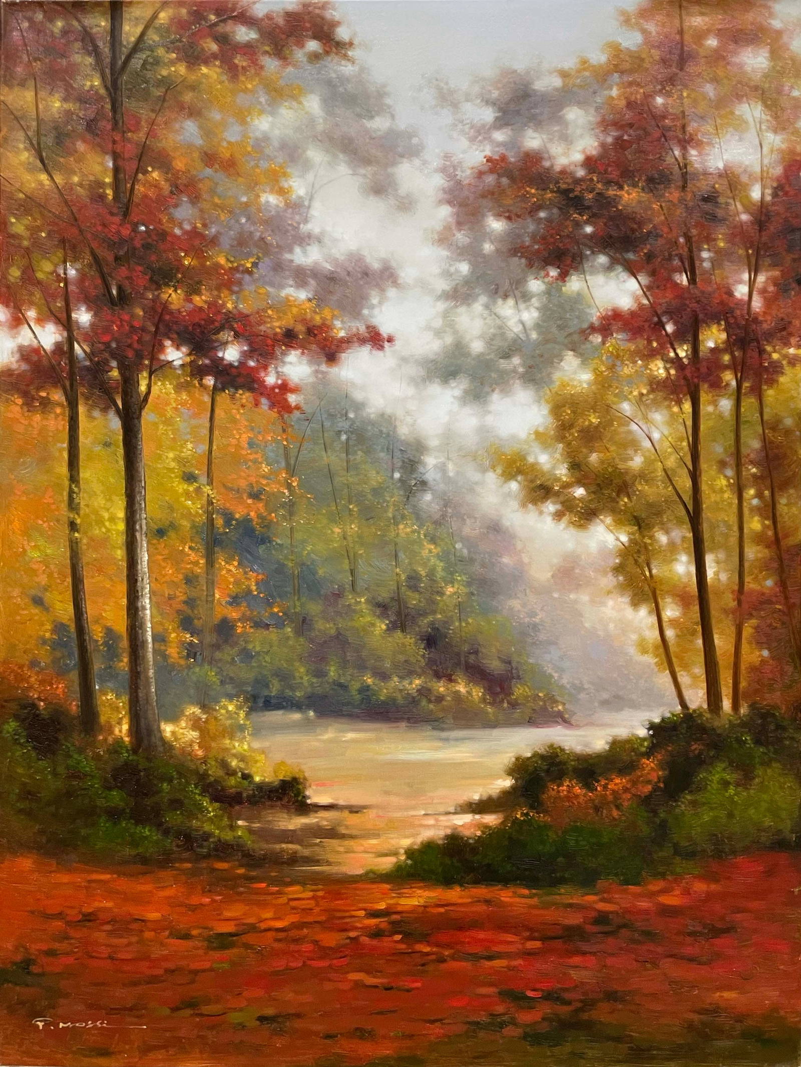 Pan Mossi Wooded Pathway Large Original Signed Painting - 36x48 Auction