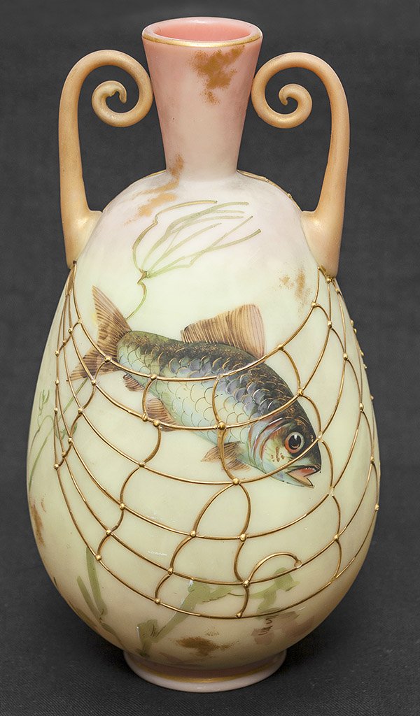 Mt. Washington "Fish In Net" Burmese Vase