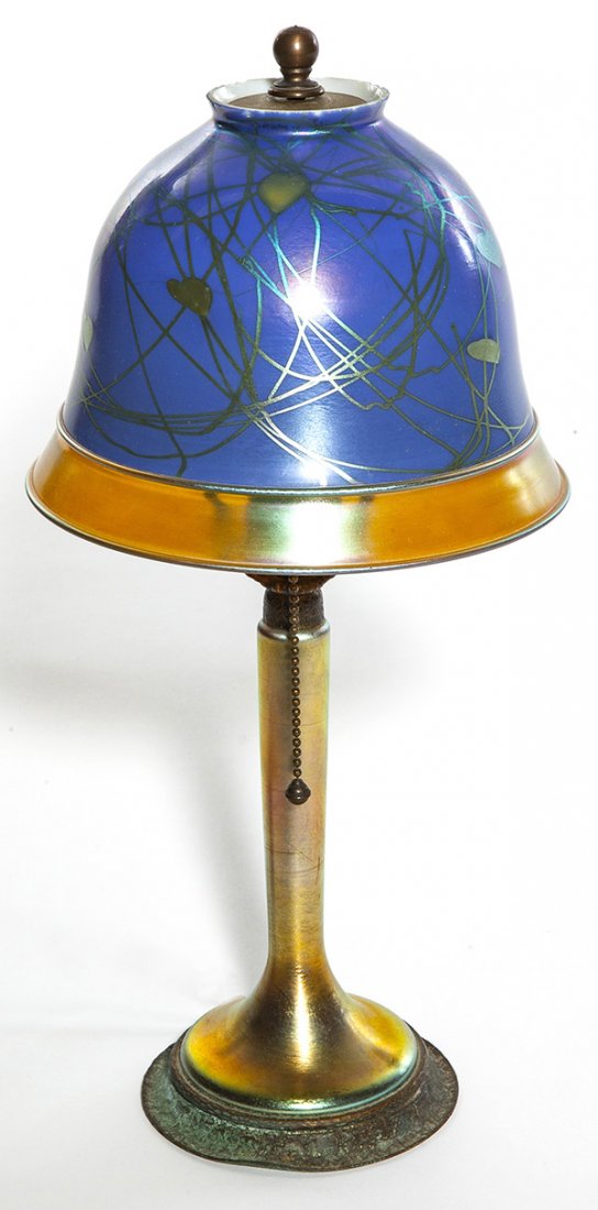 Steuben Tyrian table lamp, gold Aurene stick base